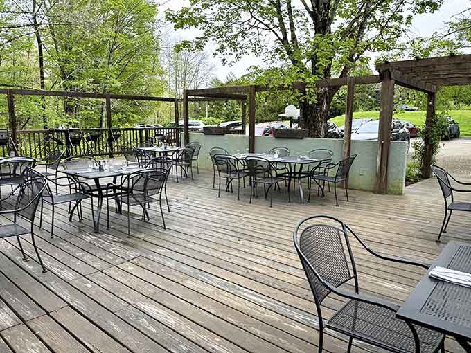 This expansive patio offers plenty of room to spread out and enjoy your meal al fresco, with comfortable seating that invites you to linger long after your plate is clean.