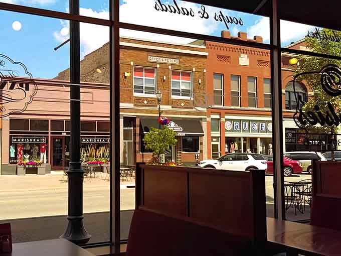 The street view reveals classic small-town architecture, giving no hint of the culinary world tour waiting inside those doors.