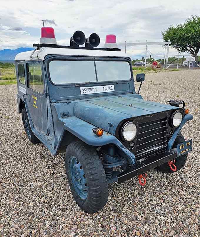 This vintage security vehicle patrolled the perimeter when this facility was operational, a reminder that protecting these weapons required constant vigilance.