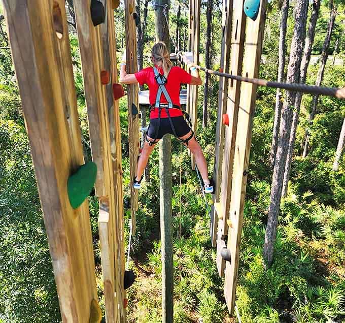 This treetop obstacle tests both physical strength and your ability to ignore the increasingly loud voice in your head saying "nope."
