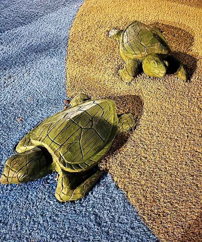 These turtle sculptures offer both educational value and climbing fun &ndash; the rare playground feature that satisfies both parents and children.