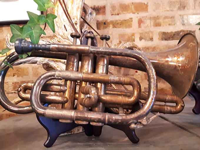This brass cornet once serenaded sweethearts and announced parades. Its silent bell now waits for a new musician's breath.