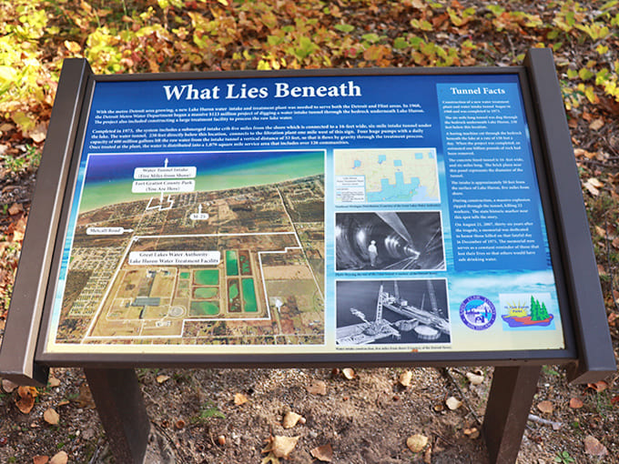 This historical marker reveals the fascinating engineering beneath your feet &ndash; where Lake Huron's waters once flowed through man-made tunnels.