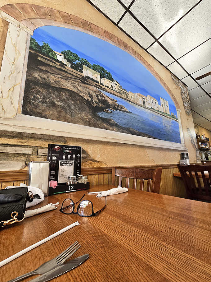 Every table offers a view of Italian coastal scenes &ndash; the perfect backdrop for carb-loading without the international airfare.