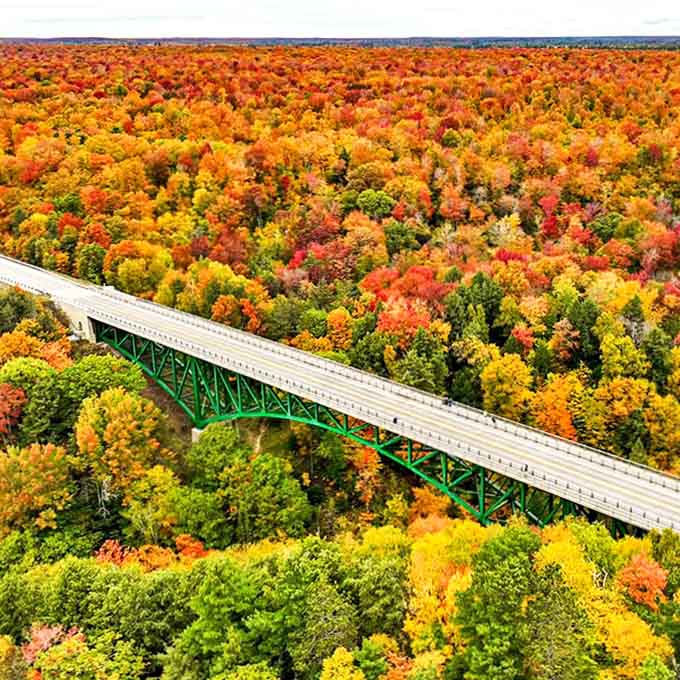 Autumn transforms the Cut River Bridge area into a kaleidoscope of color, where every overlook deserves its own frame-worthy photograph.