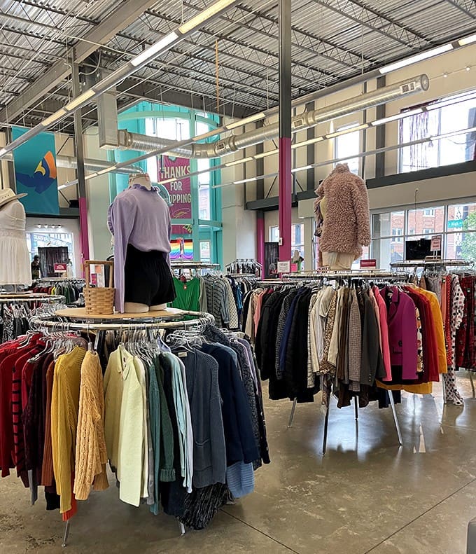 Color-coordinated clothing creates a rainbow effect &ndash; organization that makes the treasure hunt slightly less chaotic.