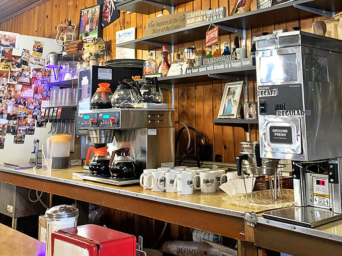 The coffee station &ndash; command central for the lifeblood that keeps conversations flowing and road-weary travelers alert.