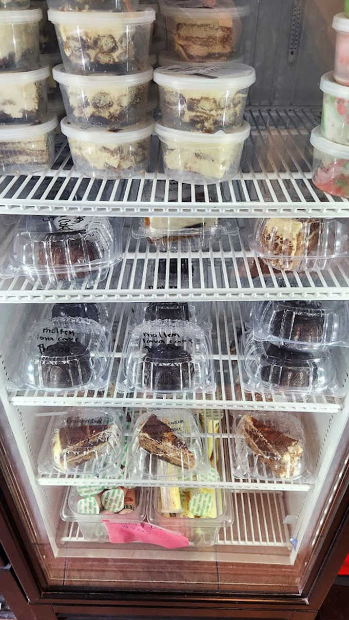 The dessert case &ndash; where willpower goes to die amid stacks of homemade cakes, pies, and treats waiting to be boxed up.