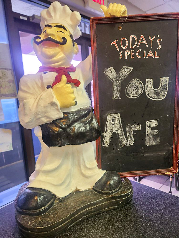 The restaurant's charming mascot reminds diners of the most important special of the day – you!