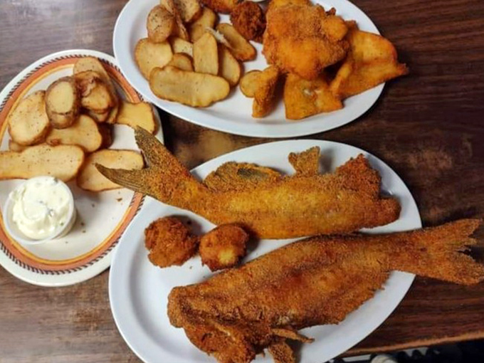 Crispy fried fish that would make coastal restaurants jealous, served with golden potato wedges and homemade tartar sauce.