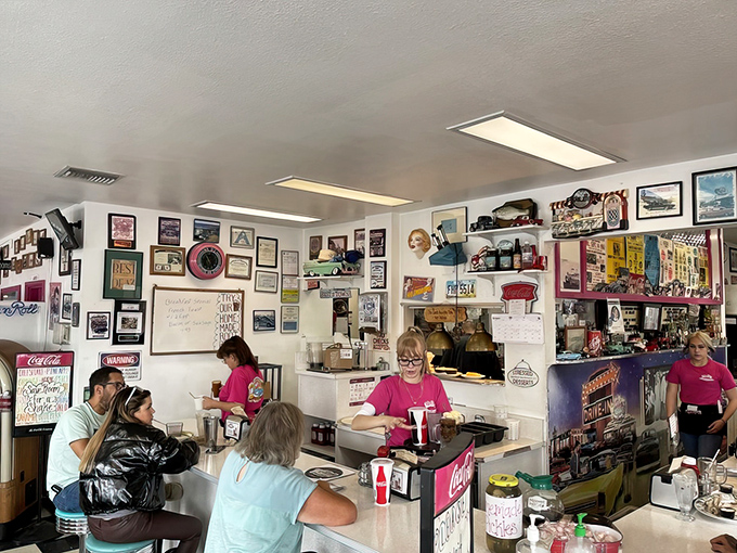 Every inch of wall space tells a story in this gallery of American road culture where the coffee is always fresh.