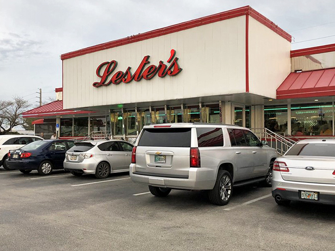 The welcoming exterior of Lester's Diner promises comfort and satisfaction, drawing in hungry patrons from all walks of life.