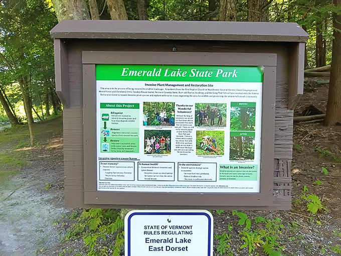 Information boards sharing restoration stories, because even paradise needs a little maintenance and a lot of love.