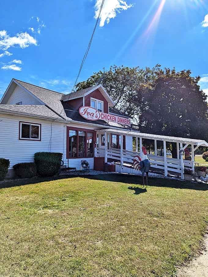 From this angle, you'd never guess the culinary magic happening inside this modest building that's been serving legendary chicken since 1938.