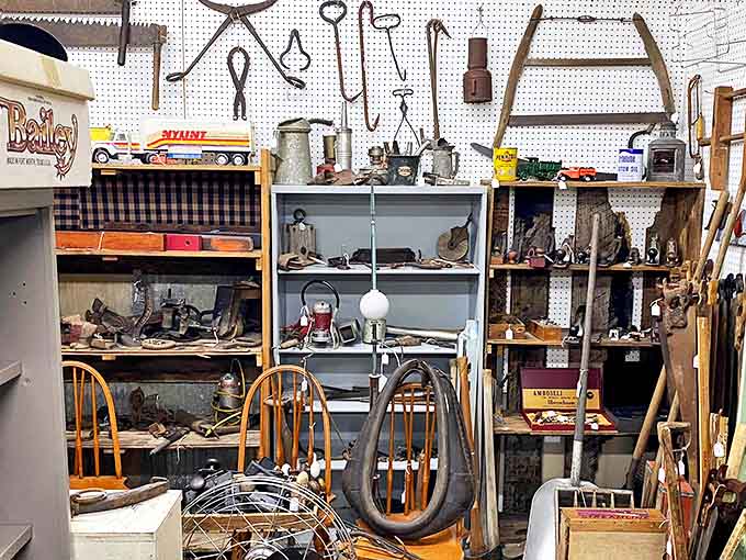The tool section showcases implements whose purposes might be mysterious to modern visitors but were once essential extensions of their owners' skilled hands.