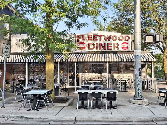 The exterior view shows how Fleetwood sits perfectly in downtown Ann Arbor, ready to welcome hungry visitors any hour of the day.