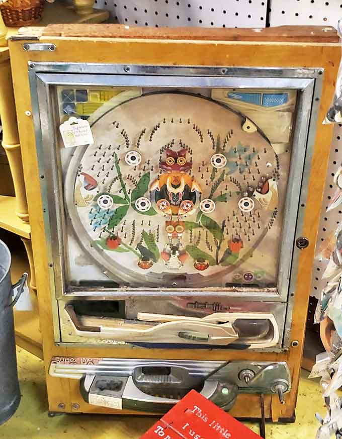 This vintage pachinko machine combines art and entertainment, a mechanical marvel from the pre-digital age of amusements.