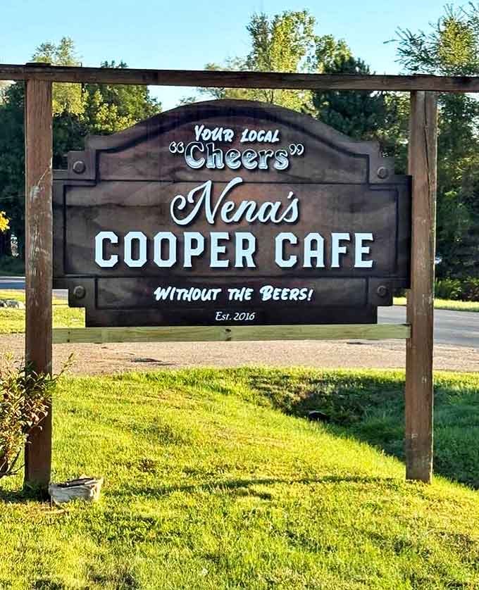 Signage: "Your local 'Cheers' without the beers!" &ndash; the sign says it all about this community hub where everybody might just know your name.