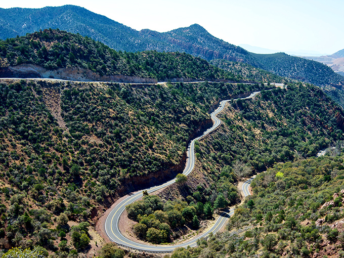 From above, Highway 191's elegant curves reveal themselves as an asphalt artist's masterpiece, gracefully connecting Arizona's diverse regions.