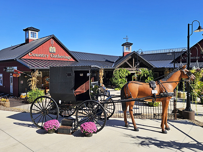 The Amish buggy outside adds authentic local charm to this shopping destination in the heart of Ohio