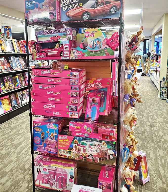 Barbie's pink kingdom rules supreme in this corner, where decades of fashion dolls showcase changing styles but timeless play value.