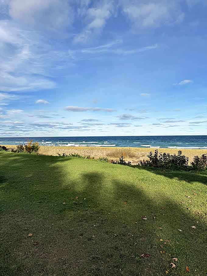 The lawn with a view: Where else can you mow grass with Lake Michigan as your backdrop? Property envy in full effect.