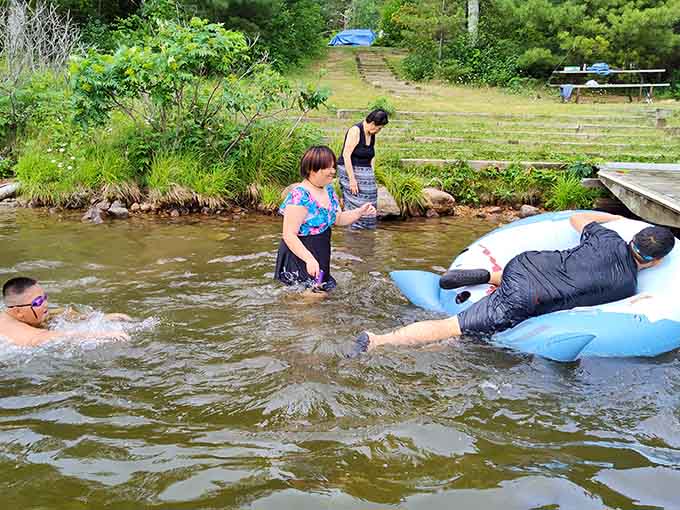 The swimming area proves that sometimes the best pool is the one Mother Nature made, complete with a sandy beach and no chlorine smell.