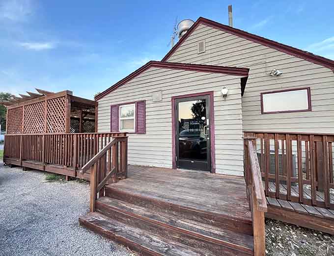 The welcoming entrance to a restaurant that proves great food doesn't need fancy packaging to shine.