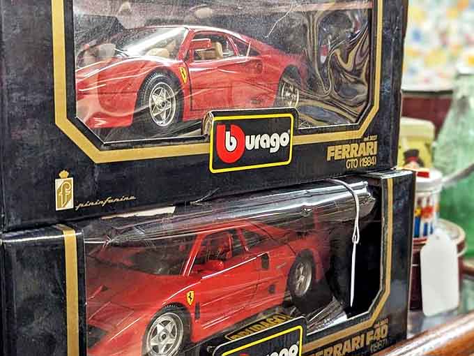 Vintage toy cars still in their boxes represent either impressive collector discipline or childhood dreams deferred for future profit margins.