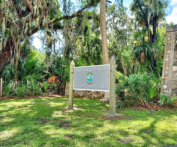Park signage blends seamlessly with the natural landscape, guiding visitors through this historic site without disrupting its peaceful atmosphere.