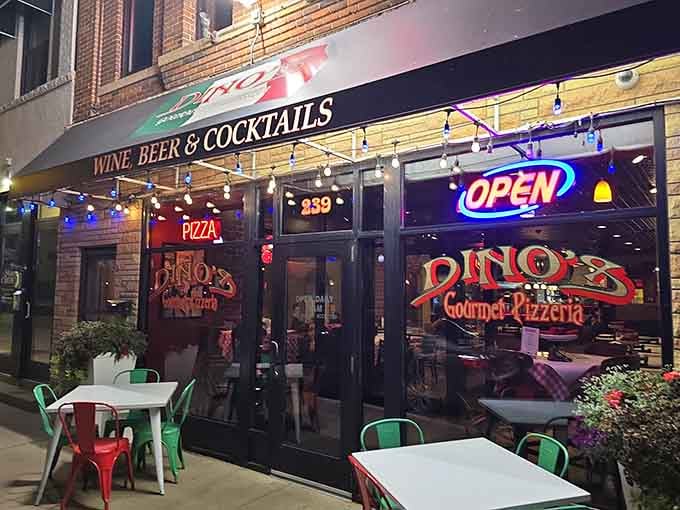 Outdoor seating lets you enjoy your taco pizza while watching North Mankato life unfold around you.