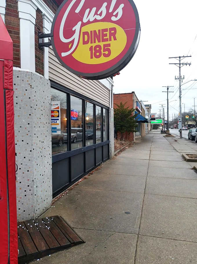 Even on a gray Cleveland day, Gus's stands as a beacon of culinary hope, promising warmth and satisfaction just beyond its doors.