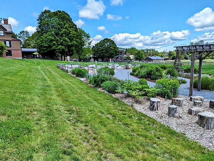 Carefully tended gardens demonstrate historical planting techniques while providing fresh produce for educational programs and demonstrations.