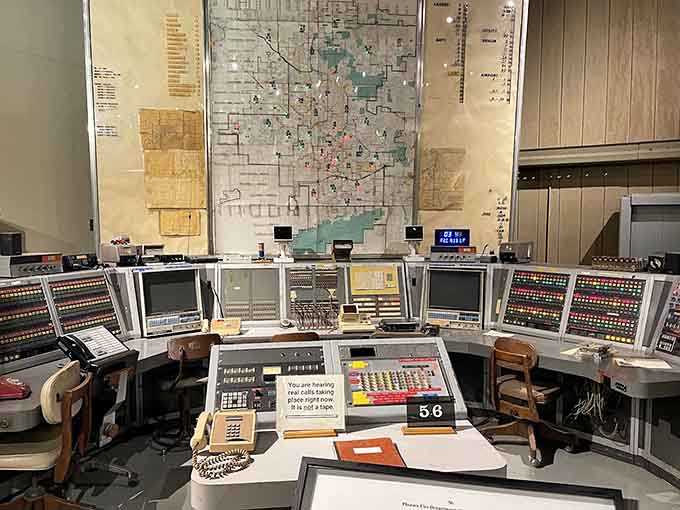 This vintage dispatch center with its buttons, lights, and maps looks like something from a Cold War movie but was once state-of-the-art emergency technology.