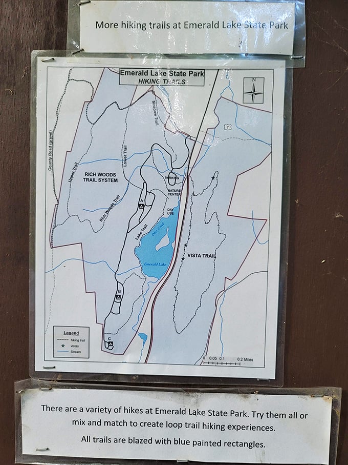 Choose your own adventure: The trail map invites exploration with possibilities that range from "pleasant stroll" to "earned that ice cream."