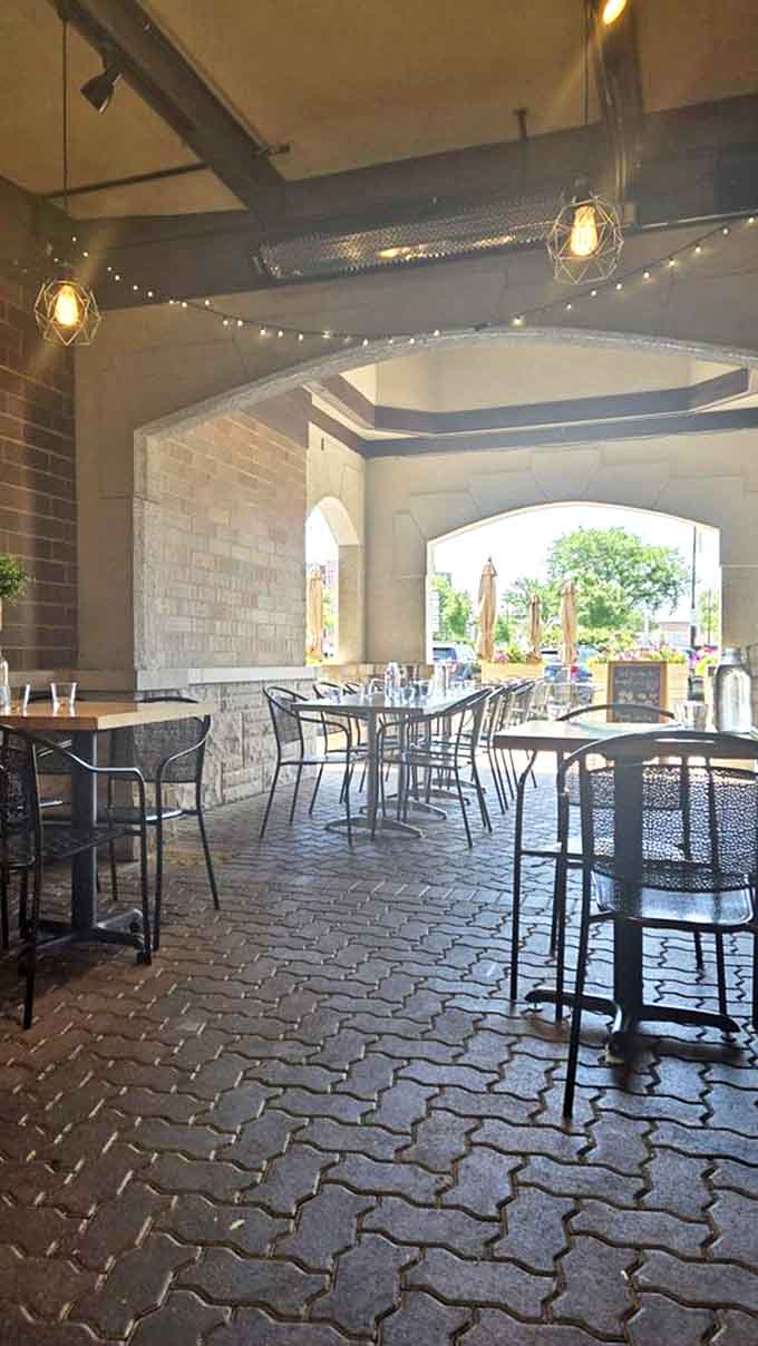 The covered patio with string lights offers the perfect spot for breakfast al fresco when Illinois weather decides to cooperate.