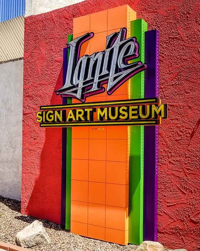 The museum's exterior signage perfectly captures the spirit of what awaits inside, a celebration of neon art that shines bright in Tucson's cultural landscape.