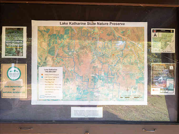 The preserve's information board &ndash; where adventure begins and cell phone reception ends. Your gateway to wilderness awaits.