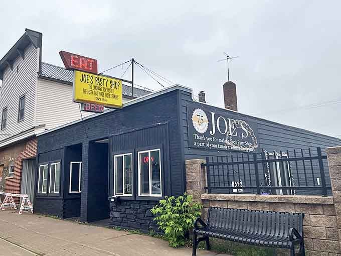 The outdoor bench invites patrons to savor their pasties in the fresh Michigan air &ndash; though locals brave even winter temperatures for Joe's specialties.
