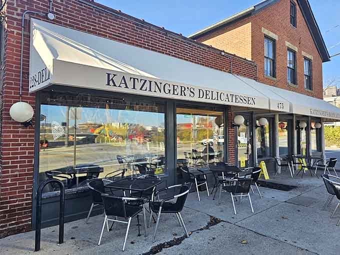 The brick facade and sidewalk tables invite you to slow down and savor something special in Columbus's historic neighborhood.