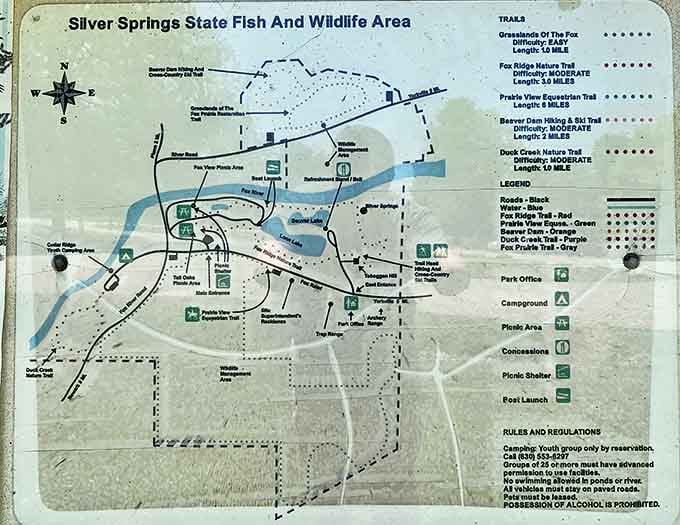 The park map reveals a network of trails and features that could keep you exploring for days, not that anyone's complaining.