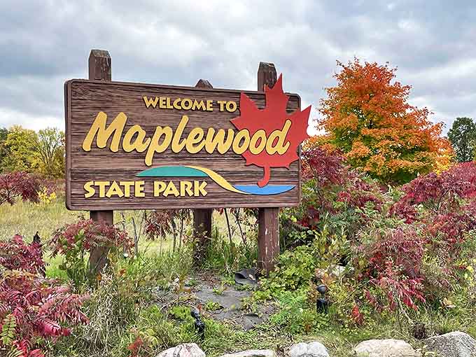 The entrance sign says it all &ndash; Maplewood State Park welcomes visitors with understated charm and the promise of natural wonders.