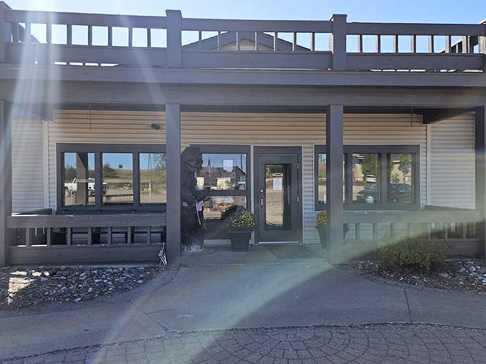 Sunshine bathes the entrance to Merlin's, promising pancake perfection and breakfast bliss to all who cross its threshold.