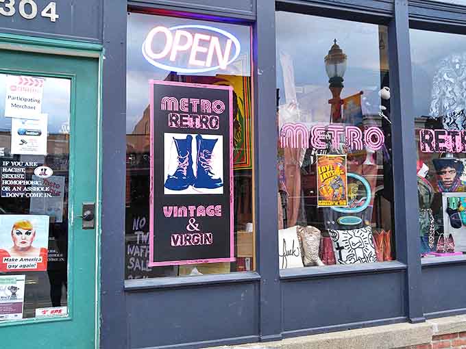 Pink neon announces Metro Retro to the street, a beacon for anyone who believes that style should never be boring or predictable.