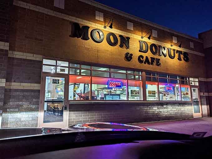 The neon glow at night signals a beacon of hope for early risers planning tomorrow's breakfast pilgrimage.