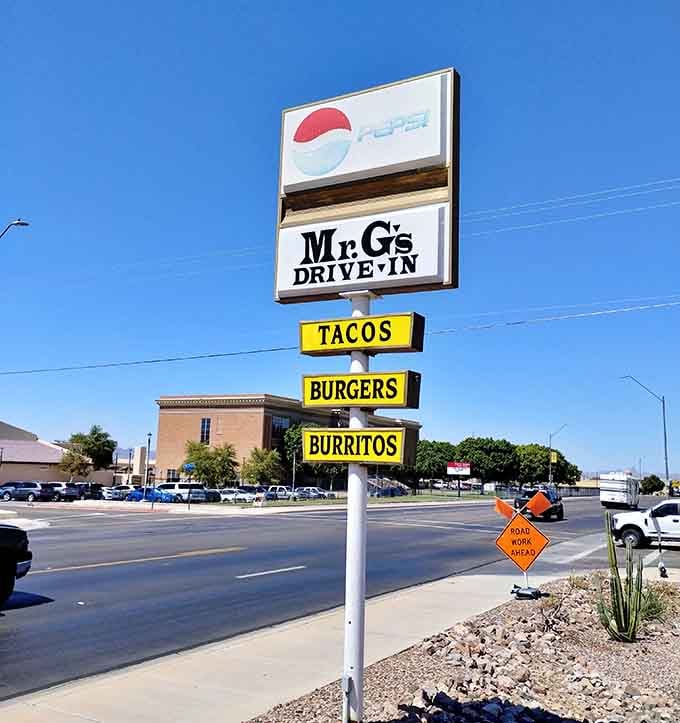 Clear signage announcing tacos, burgers, and burritos doesn't mess around with subtlety, it just tells you exactly what deliciousness awaits inside.
