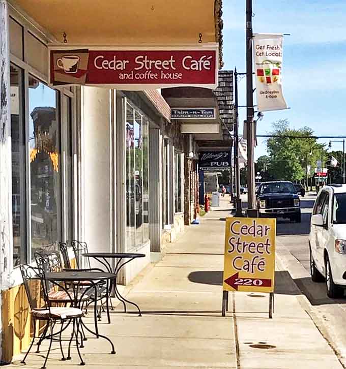 Outdoor seating lets you enjoy your meal while soaking up small-town atmosphere and fresh Michigan air.