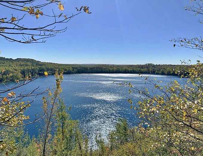 The reward for the climb &ndash; this breathtaking overlook reveals Tioga's true scale and splendor, a blue jewel set in Minnesota's green crown.