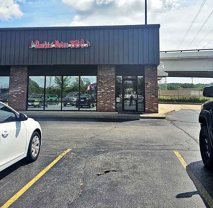 Even from the parking lot, you can almost smell the smoky goodness waiting inside this unassuming East Peoria barbecue destination.