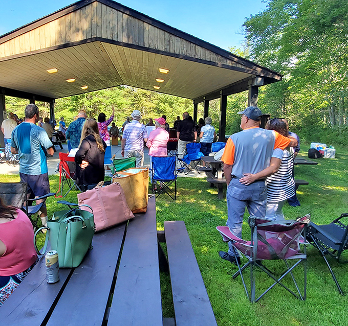 The pavilion transforms into an impromptu community center during special events. Strangers become neighbors under this humble roof.